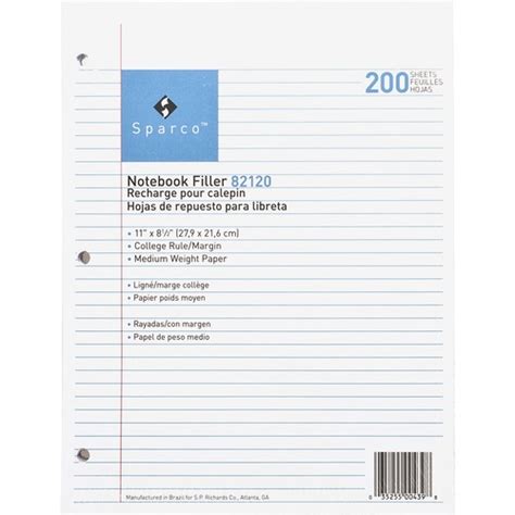 Sparco Notebook Filler Paper 200 Sheet College Rule Letter Size 035255004398