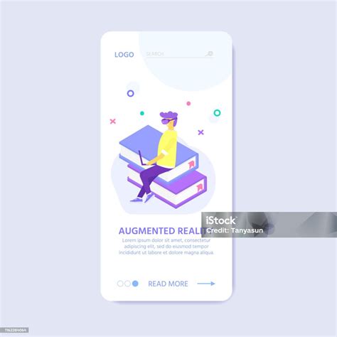 고글 헤드셋을 착용하는 사람들의 캐릭터와 방문 페이지 디자인을위한 가상 현실 개념 가상 또는 가상 세계와 Vr 인터페이스 벡터 Vr 안경 헬멧 3차원 형태에 대한 스톡 벡터