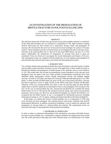 Pdf An Investigation Of The Propagation Of Brittle Fracture In Polycrystalline Zinc