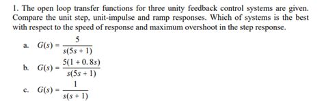 Solved 1 The Open Loop Transfer Functions For Three Unity