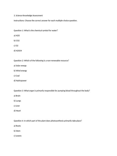 Science Knowledge Assessment Pdf