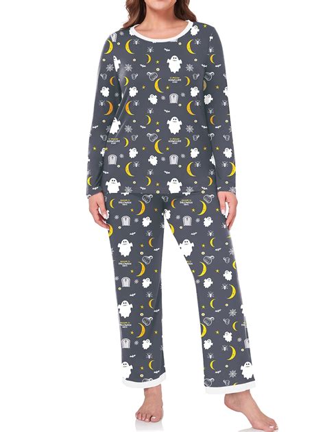 Cueply Halloween Womens Plus Size Pajamas Long Sleeve Pjs Sets