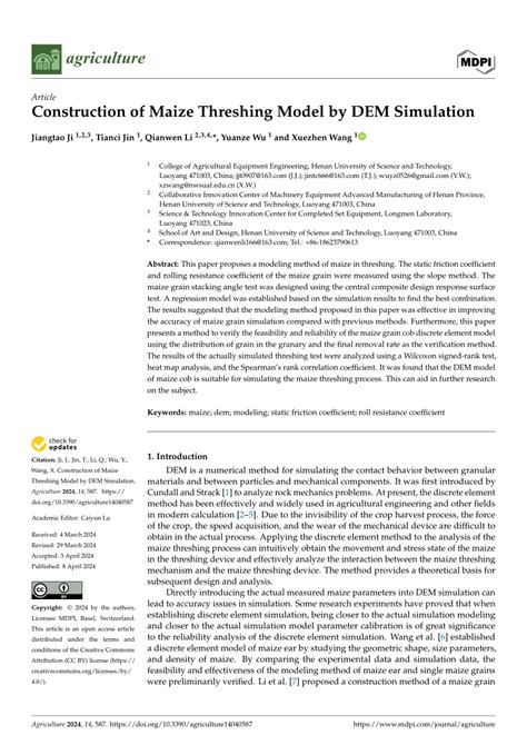 Pdf Construction Of Maize Threshing Model By Dem Simulation