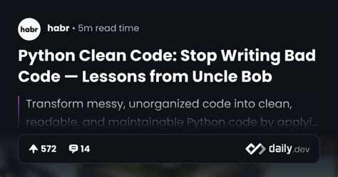 Python Clean Code Stop Writing Bad Code — Lessons From Uncle Bob