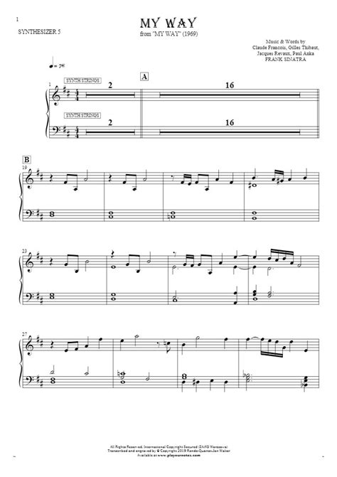 My Way Notes For Synthesizer String Ensemble Synth Strings