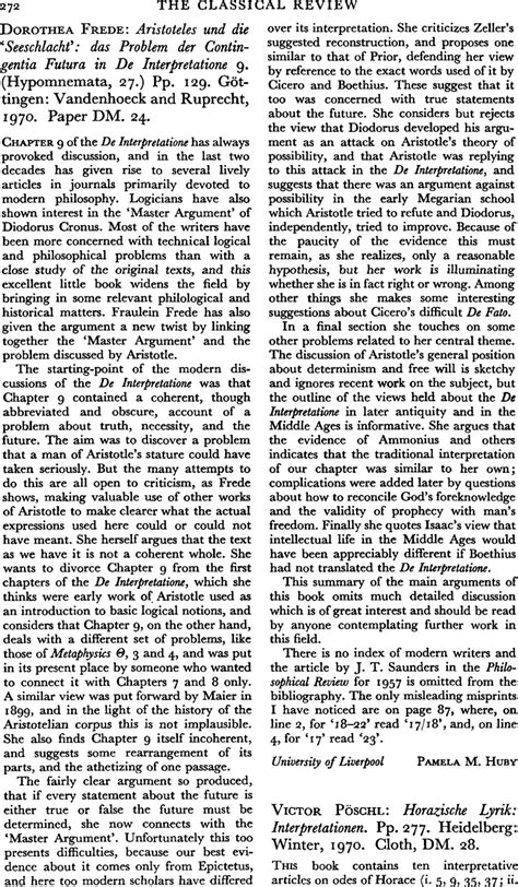 Dorothea Frede Aristoteles Und Die ‘seeschlacht Das Problem Der