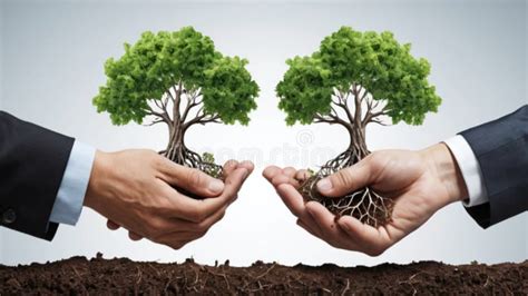 Two Hands And Two Tree Hands Are Holding A Tree With Roots Planting Tree Stock Illustration