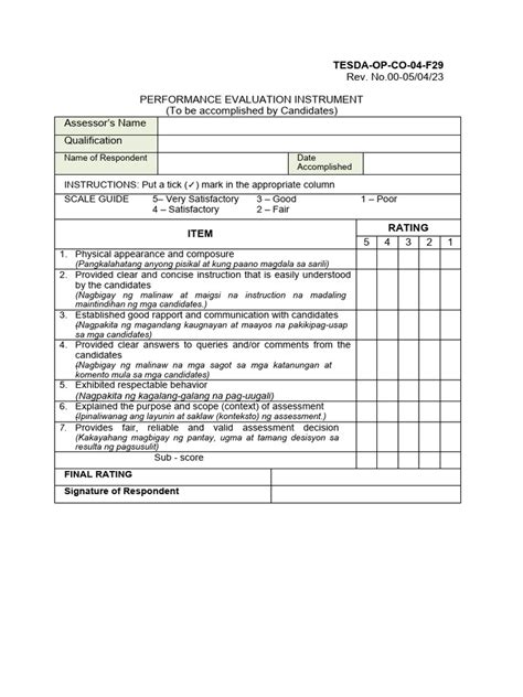 New Performance Evaluation Instrument Proceedings For Assessor Pdf