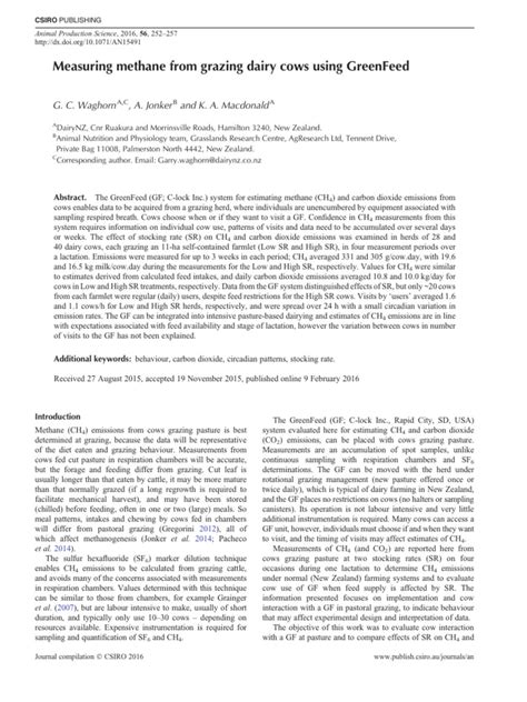 Measuring Methane From Grazing Dairy Cows Using Greenfeed Pdf