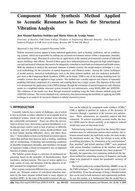Pdf Component Mode Synthesis Method Applied To Acoustic Resonators In Ducts For Structural