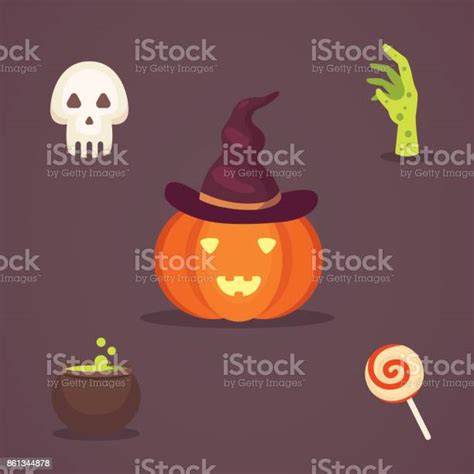 만화 스타일에 할로윈 벡터 일러스트 레이 션을 설정 합니다 재미 있는 호박 해골 좀비입니다 10월에 대한 스톡 벡터 아트 및 기타 이미지 Istock