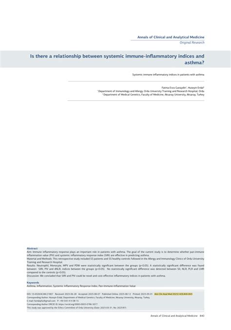 Pdf Is There A Relationship Between Systemic Immune Inflammatory Indices And Asthma