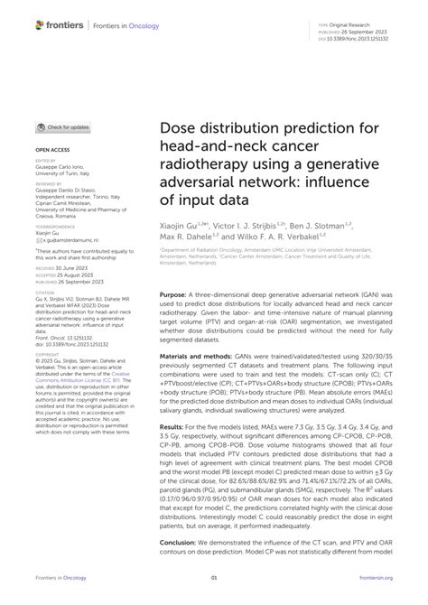 Pdf Dose Distribution Prediction For Head And Neck Cancer Radiotherapy Using A Generative