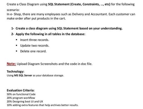 Solved Create A Class Diagram Using Sql Statement Create