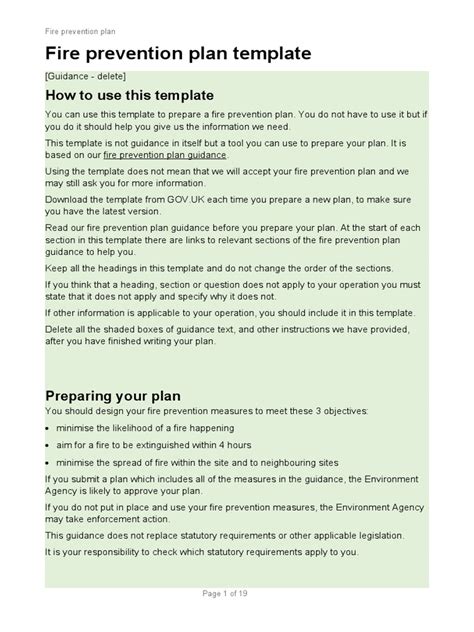 Fire Prevention Plan Template Pdf Fires Water