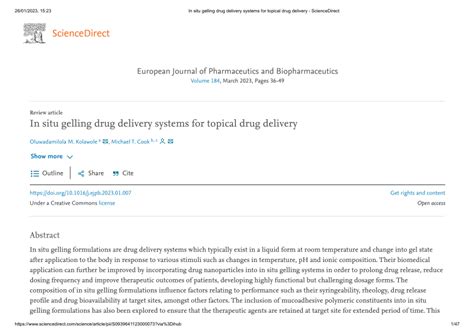 Pdf In Situ Gelling Drug Delivery Systems For Topical Drug Delivery