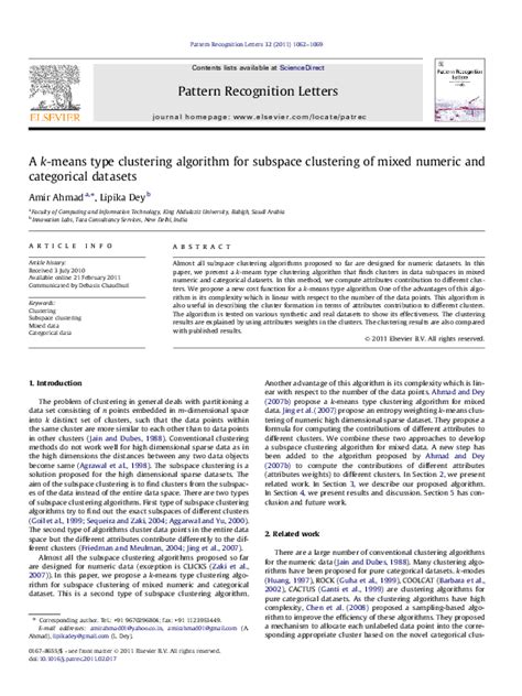Pdf A K Means Type Clustering Algorithm For Subspace Clustering Of