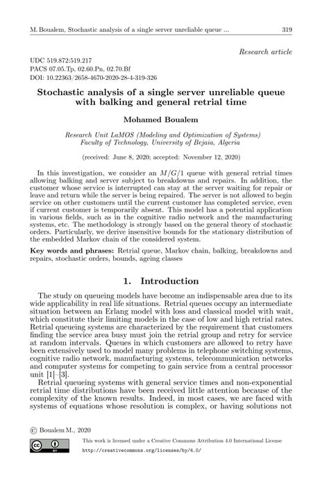 Pdf Stochastic Analysis Of A Single Server Unreliable Queue With