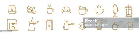 Ilustración De Iconos Web Lineales De Tazas De Café O Té Tarde Espresso