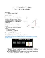 Lab Simple Harmonic Motion Docx Lab Simple Harmonic Motion Lab A Hooke S Law Objective