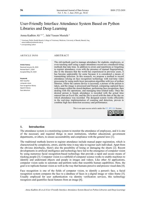 Pdf User Friendly Interface Attendance System Based On Python Libraries And Deep Learning