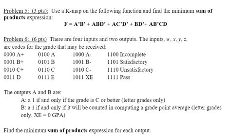 Solved Problem 5 3 Pts Use A K Map On The Following
