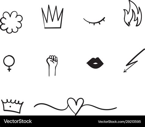 Set Doodle Feminism Elements And Text Feminist Vector Image