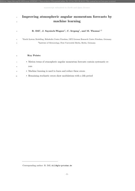 Pdf Improving Atmospheric Angular Momentum Forecasts By Machine Learning