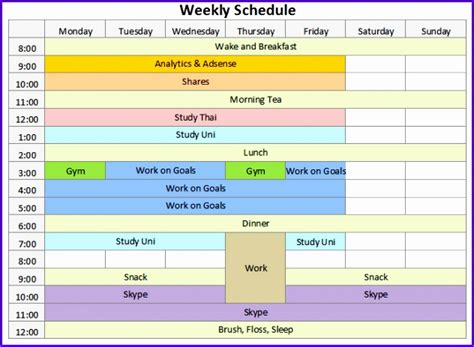 Weekly Excel Template Excel Templates