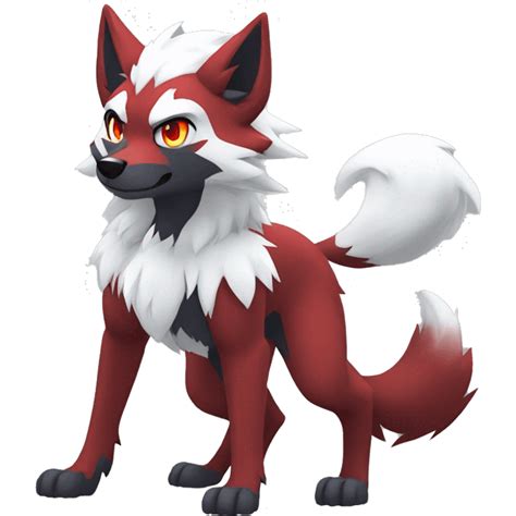 Anthro Lycanroc Red White Werewolf Midnight Form Full Body Emoji Ai