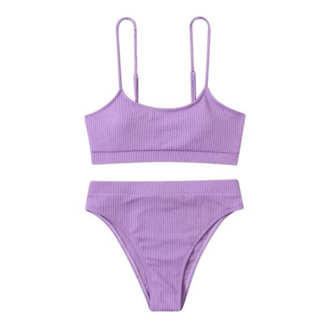 Wreesh Womens Two Piece Swimsuit High Cut Bikini Fashion Solid High