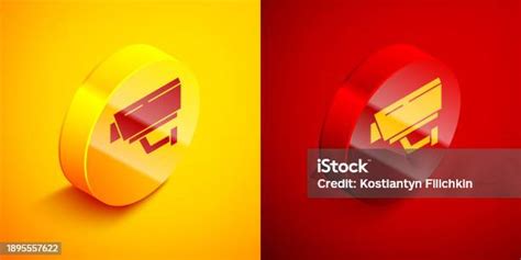 주황색과 빨간색 배경에 격리된 등색 시큐리티 카메라 아이콘입니다 서클 버튼입니다 벡터 3차원 형태에 대한 스톡 벡터 아트 및 기타 이미지 3차원 형태 감시 거리