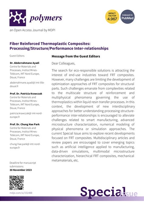 Pdf Call For Papers Special Issue Fiber Reinforced Thermoplastic Composites Processing