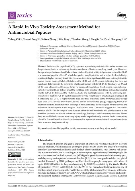 Pdf A Rapid In Vivo Toxicity Assessment Method For Antimicrobial Peptides