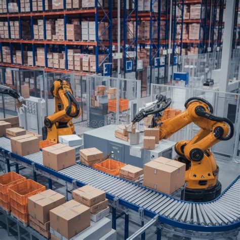 A Warehouse With Automated Robots Sorting Packages Efficiently Representing Advanced Logistics