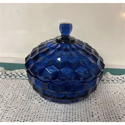 Vintage Indiana Cobalt Glass Candy Dish W Lid Whitehall Pattern Etsy