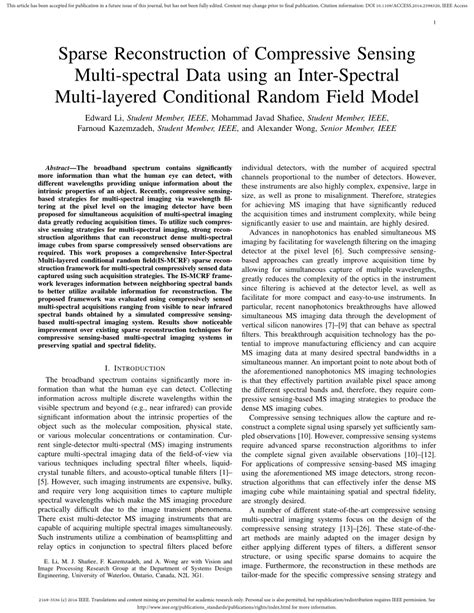 pdf sparse reconstruction of compressive sensing multi spectral data