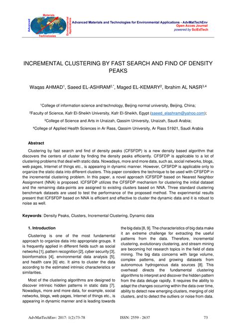 Pdf Incremental Clustering By Fast Search And Find Of Density Peaks