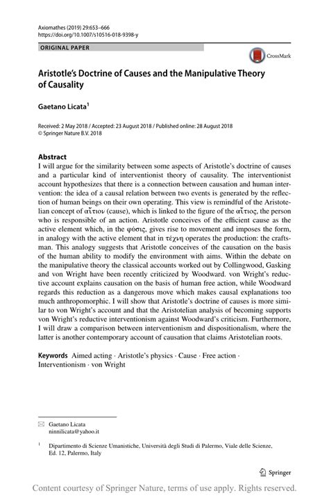 Aristotles Doctrine Of Causes And The Manipulative Theory Of Causality Request Pdf