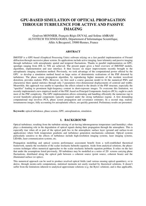 Pdf Gpu Based Simulation Of Optical Propagation Through Turbulence