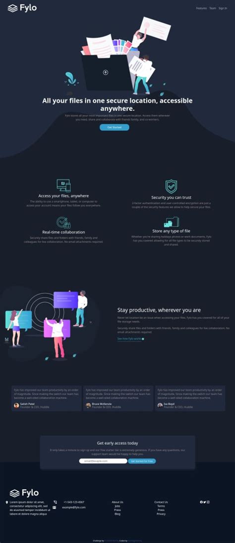 Frontend Mentor Fylo Dark Theme Landing Page Coding Challenge Solution