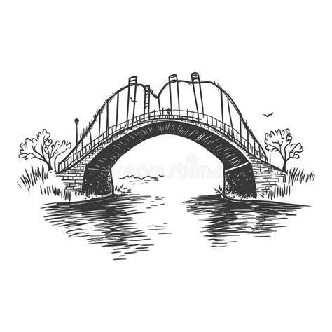Elegant Arch Bridge Over Calm Water Hand Drawn Sketch Stock Vector Illustration Of Sketch