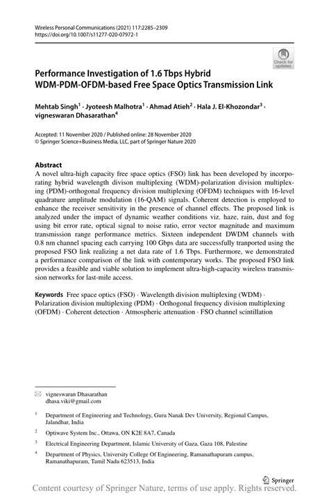 Performance Investigation Of 16 Tbps Hybrid Wdm Pdm Ofdm Based Free