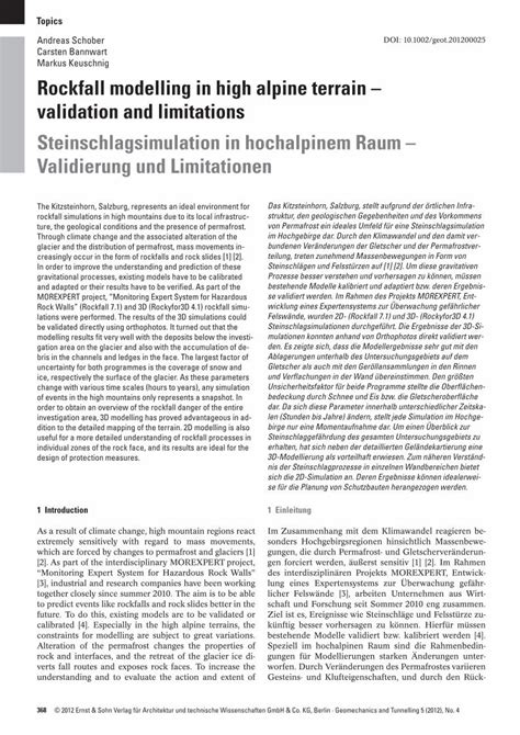 Pdf Rockfall Modelling In High Alpine Terrain Validation And Limitations