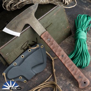 John Gray Tomahawk Greytanium Textured Brown Micarta Black Kydex