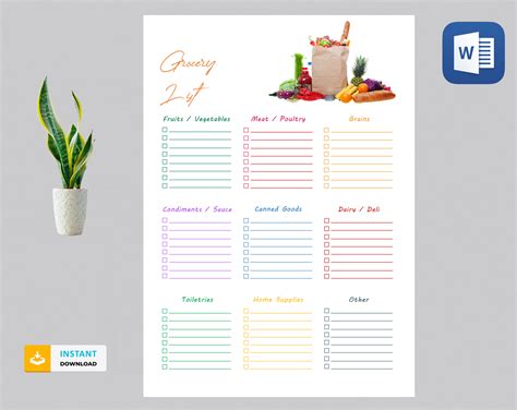 Grocery List Template Printable PDF For Easy Shopping Meal Planning