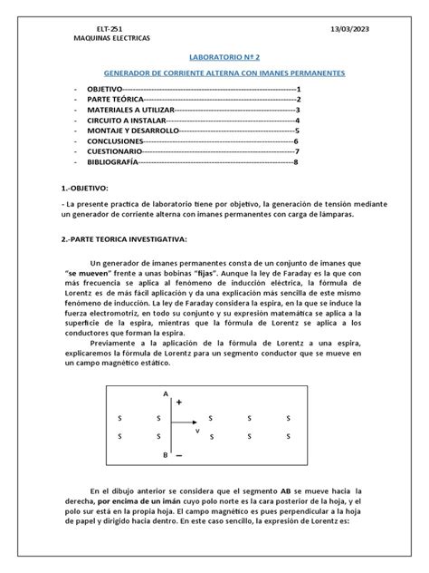 Lab 251 Lab 2 2023 Pdf Inducción Electromagnética Generador Eléctrico