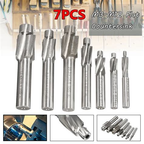 7 Piece Set Hss Flat Countersink End Milling Cutter Drill Bits Set Sunk Head Milling Cutter