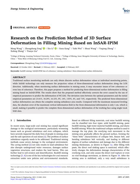 Pdf Research On The Prediction Method Of 3d Surface Deformation In Filling Mining Based On