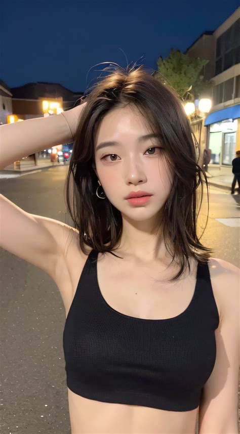 검은 상의를 입고 사진을 찍기 위해 포즈를 취하는 여성의 클로즈업 Seaart Ai